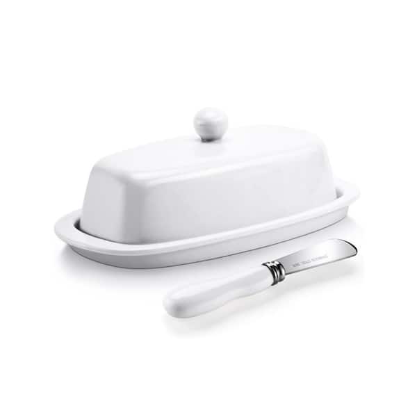 Wudkey 4 oz. White Porcelain Butter Dish with Lid and Spreader 8 in ...