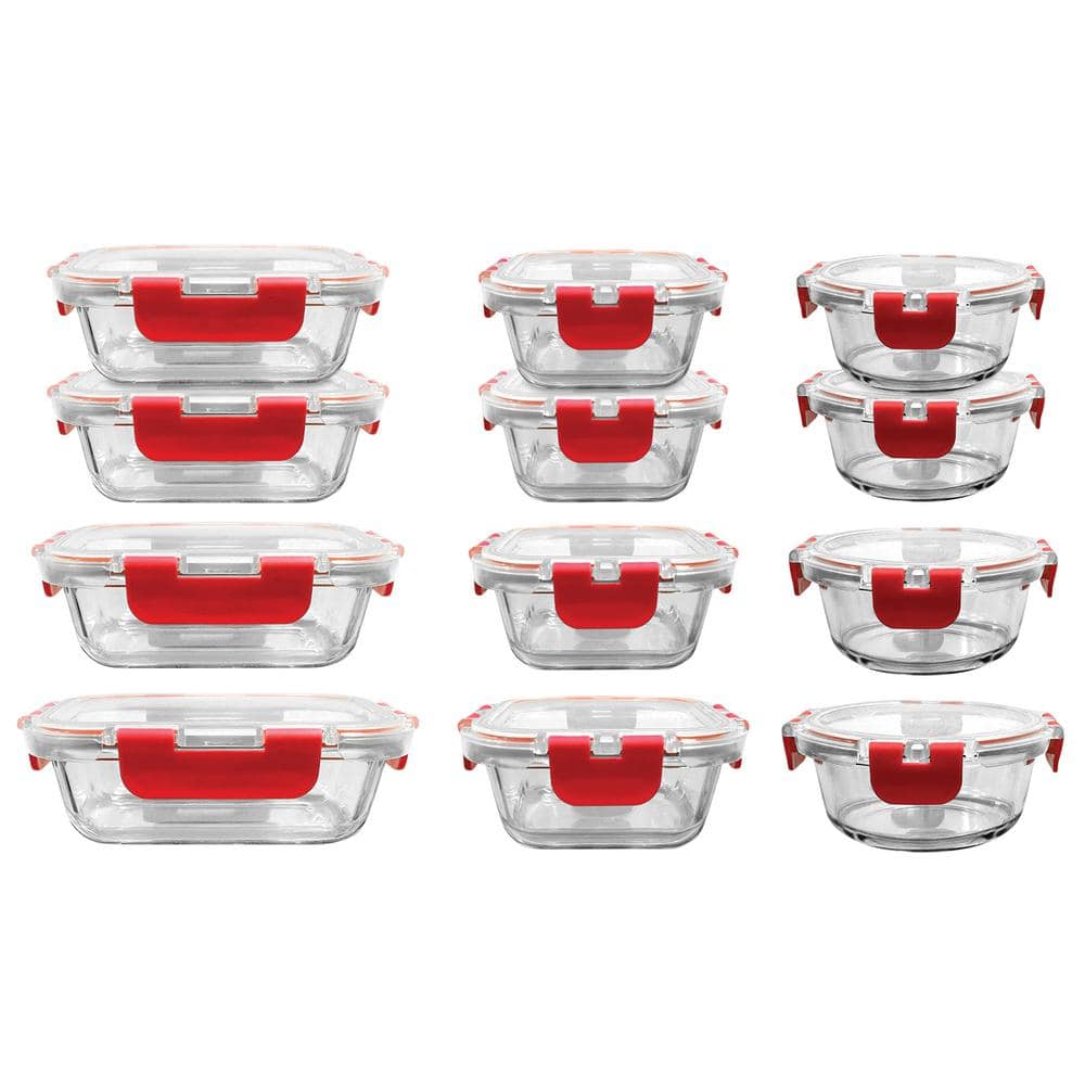 NutriChef 24-Piece Stackable Borosilicate Glass Food Storage Containers ...