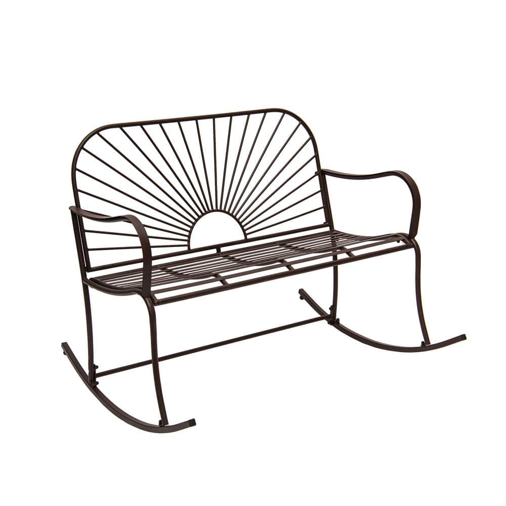 XBRAND 38.2 in. W Seat for 2-Brown Metal Sun-Patterned Indoor/Outdoor ...