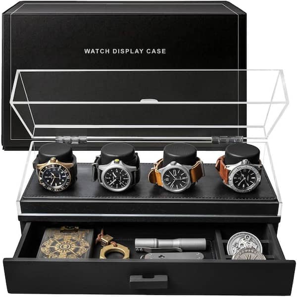 Premium 4-Slot Wooden Watch Box with Accessory Drawer and Luxury ...