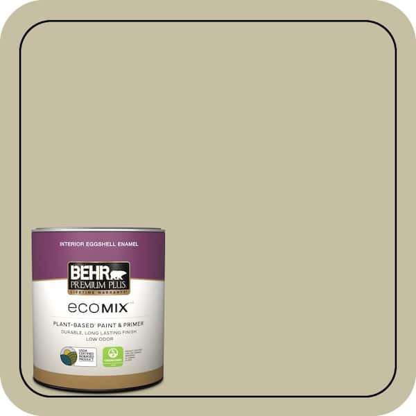 BEHR PREMIUM PLUS 1 qt. #S350-3 Washed Olive Eggshell Enamel EcoMix ...