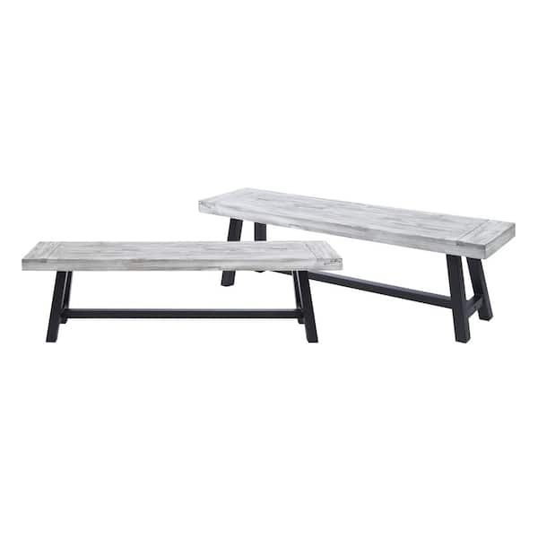 Gray and Black Wood Outdoor Storage Stool Benches, Sandblasted Set of 2 ...