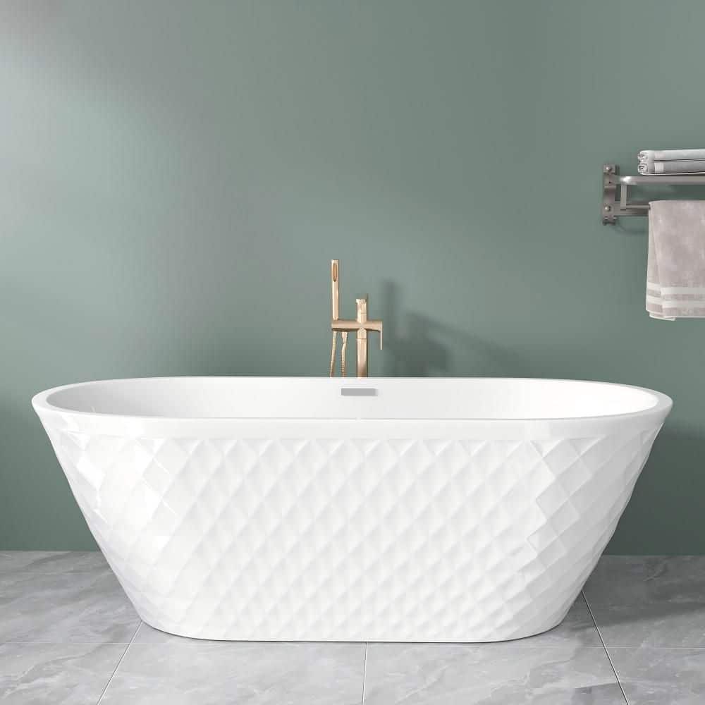 Vomlor 67 in. x 31 in. Acrylic Freestanding Soaking Bathtub with ...