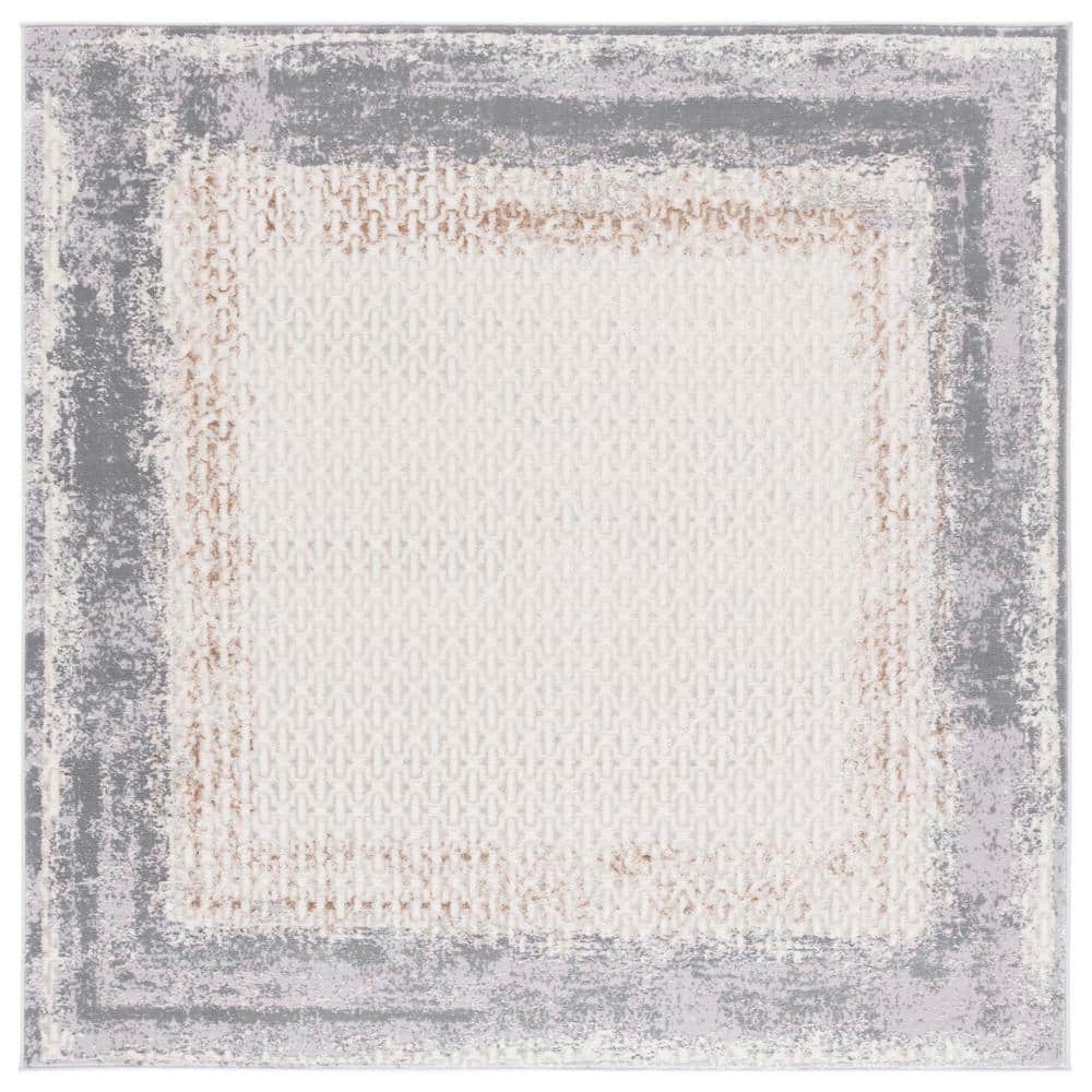 SAFAVIEH Alenia Ivory/Gray 7 ft. x 7 ft. Border Distressed Square Area ...