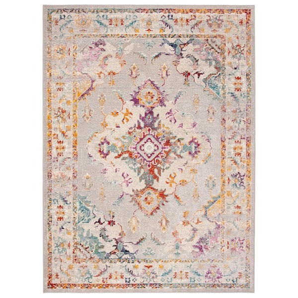 SAFAVIEH Crystal 4 ft. x 6 ft. Gray/Cream Diamond Medallion Area Rug ...