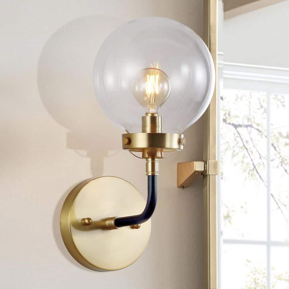 JONATHAN Y Caleb 1-Light 8 in. Black/Brass Wall Sconce JONATHAN Y Caleb 1-Light 8 in. Black/Brass Wall Sconce