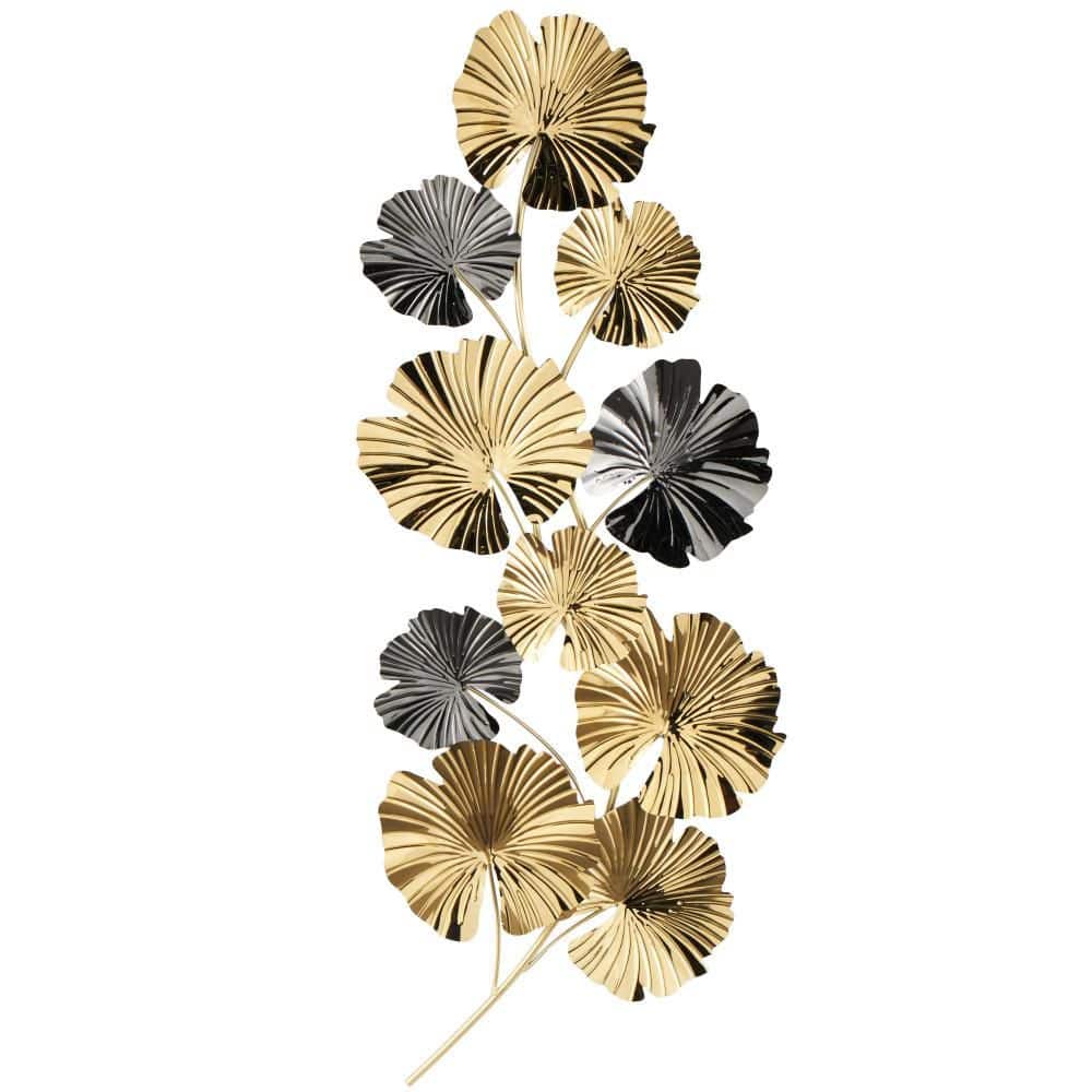 Litton Lane 5 in. x 20 in. Gold Stainless Steel Layered Leaf Metal Work ...