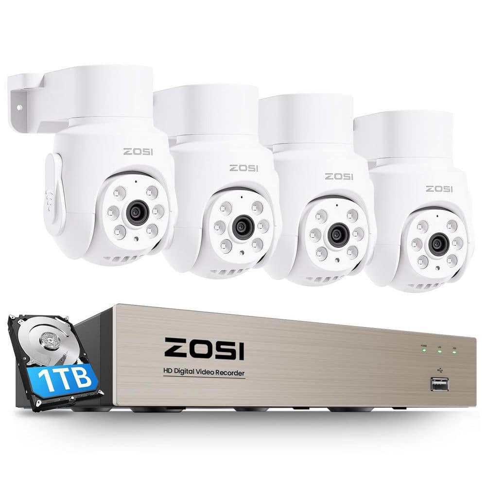 ZOSI 5MP 8-Channel Home Security Camera System with 4pcs 360° Pan/Tilt ...