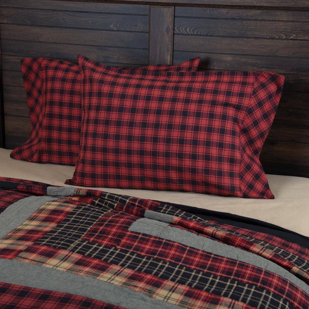 VHC BRANDS Cumberland Red Black Rustic Plaid Cotton Standard Pillowcase ...