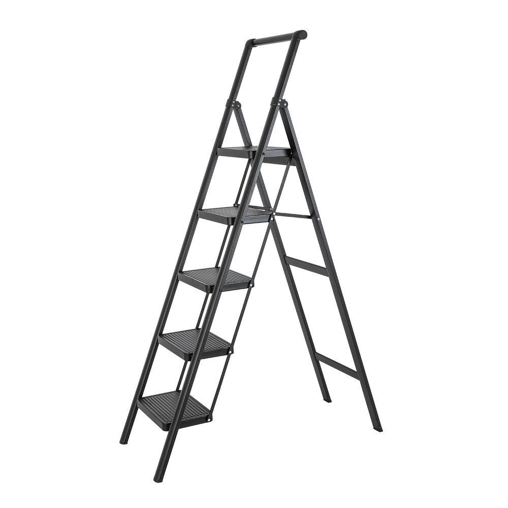 maocao hoom Black Iron, Foldable Non-Slip 5-Step ladder 5 ft. Reach ...