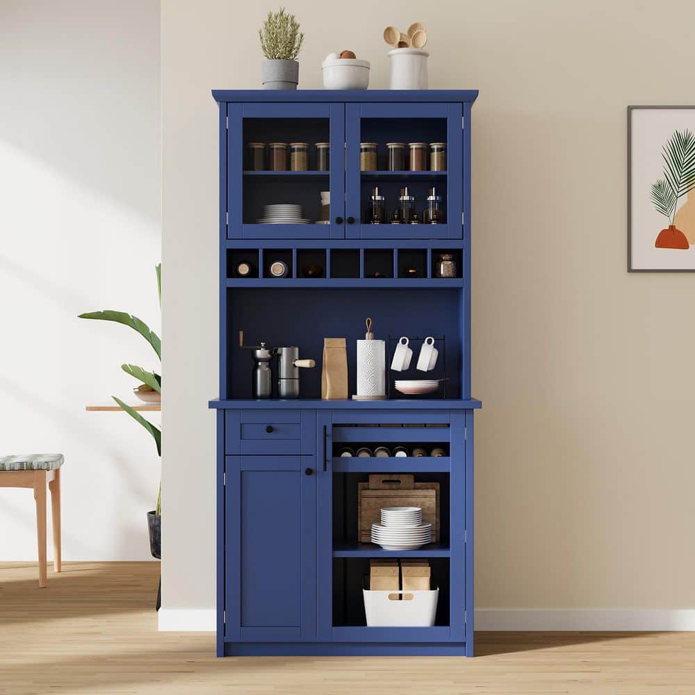 Reviews for RKZHOPT Blue Kitchen Pantry Cabinet, Buffet Hutch with Wine ...
