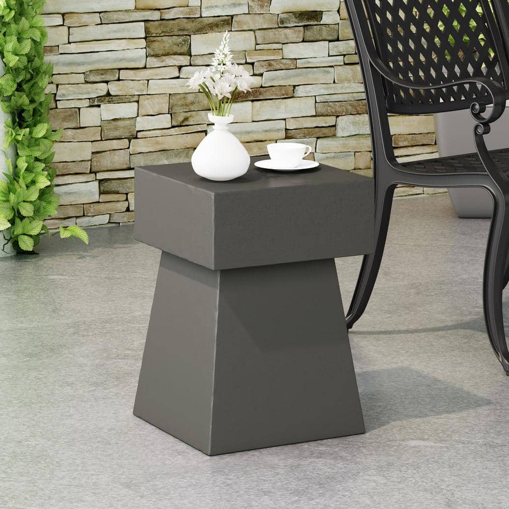 Noble House Aesop Light Grey Square Stone Outdoor Patio Side Table ...