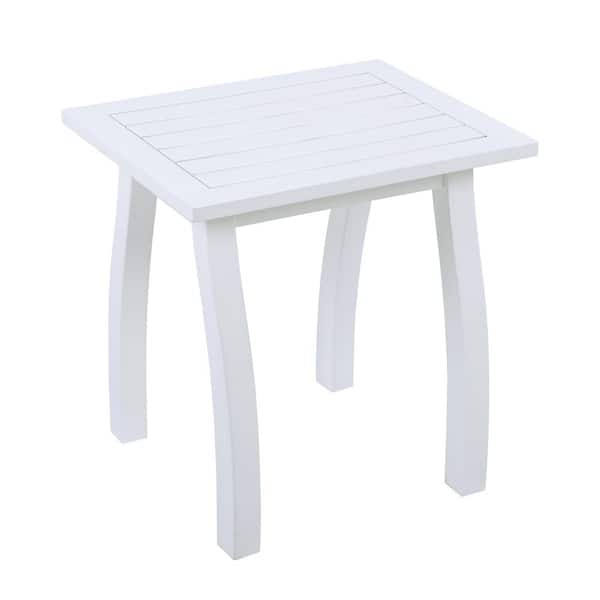 Modern White Acacia Wood Side Table-Weatherproof PU Finish, Indoor ...