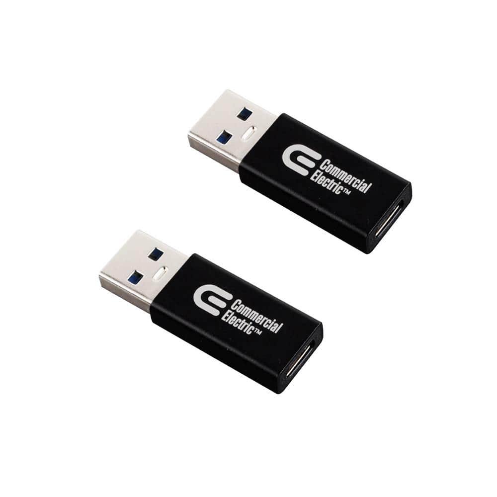 Commercial Electric 2PK USB-C to USB-A Adapters, Black FSUCUA03 - The ...