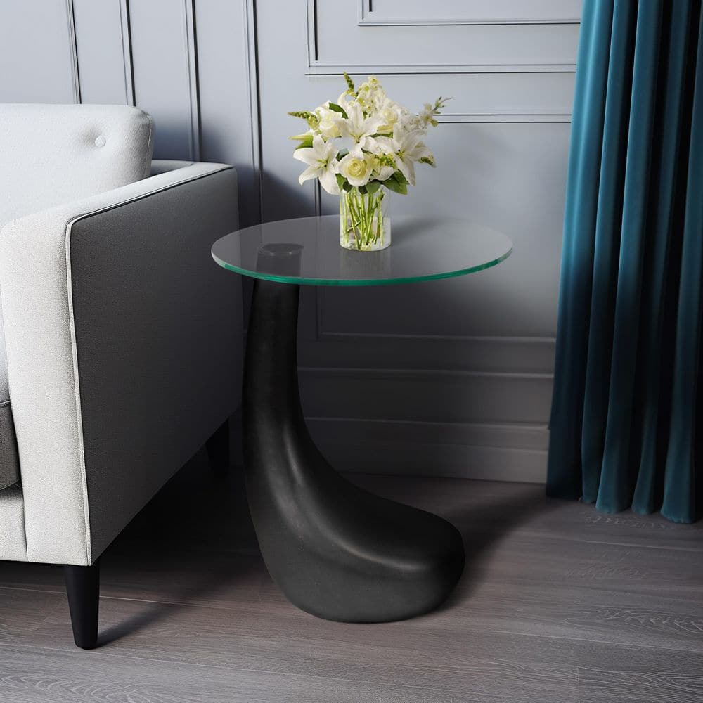 Liv & Skye 18 in. Black Round Glass Golf Club Base End Table 18795 ...
