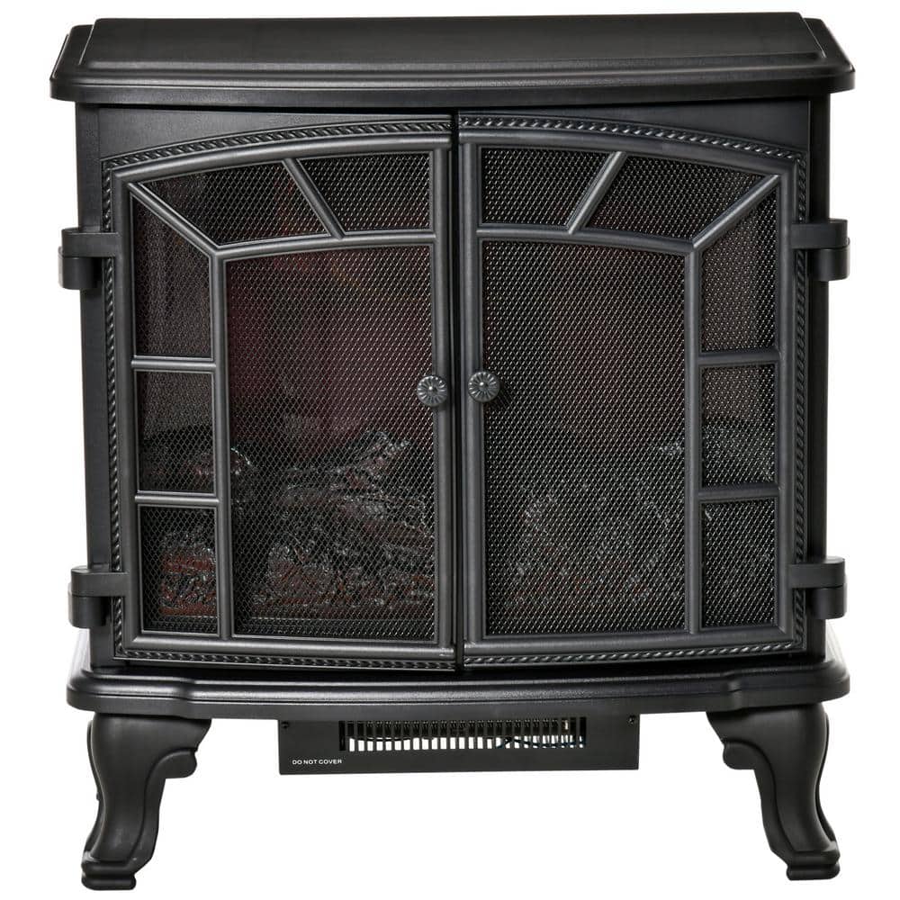 HOMCOM 25 in. Electric Fireplace Wood Stove, Freestanding Fireplace ...
