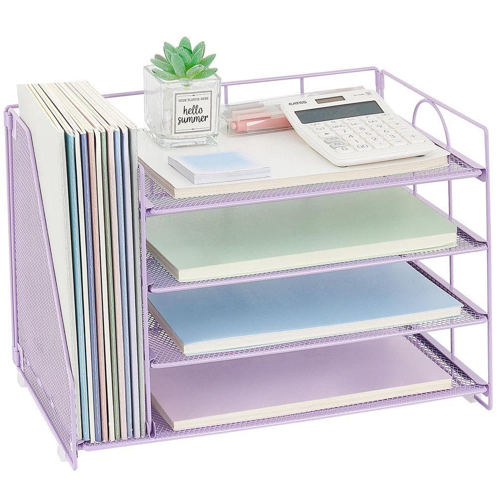 9.4 in. x 15 in. Purple Desk Organizers and Accessories 4-Tier Paper ...