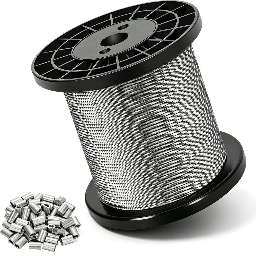 1/16 in x 600 ft 304 Stainless Steel Wire Rope 7x7 Cable with 150 ...