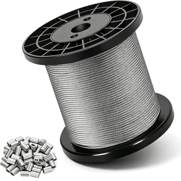 1/16 in x 600 ft 304 Stainless Steel Wire Rope 7x7 Cable with 150 ...