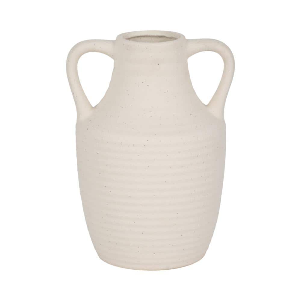 Liv & Skye 9 in. Ivory Stoneware Urn Decorative Vase 19820 - The Home Depot