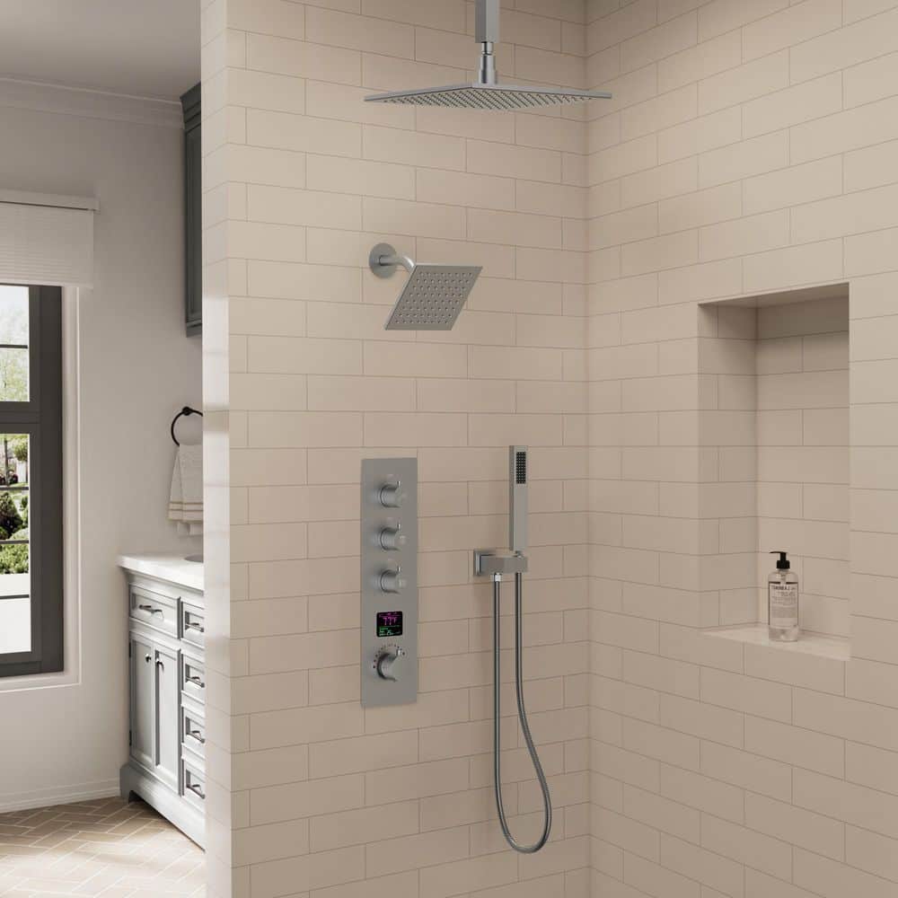 GRANDJOY Smart LED And Temp with Valve 7-Spray Ceiling Mount 12 in ...