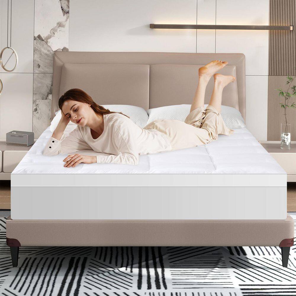 kayamas White Extra Thick Mattress Pad Cover Back 8-25" Elastic Deep Pocket Down Alternative ...