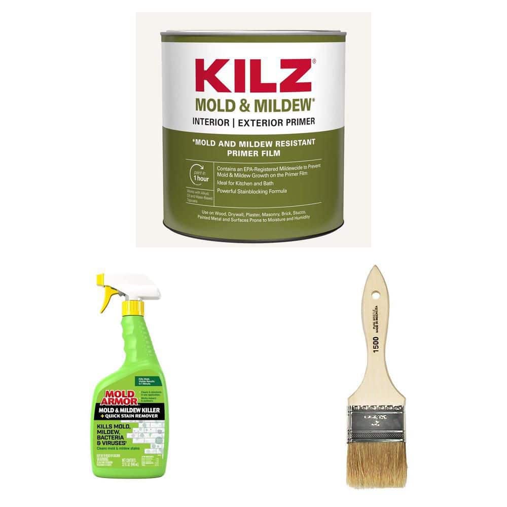 Mold and Mildew 1 qt. White Primer, 32 oz. Killer Stain Remover and 2 ...
