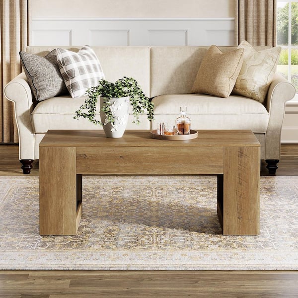 BYBLIGHT Kerlin 47 in. Brown Rectangular Wood End Table with Built-In ...