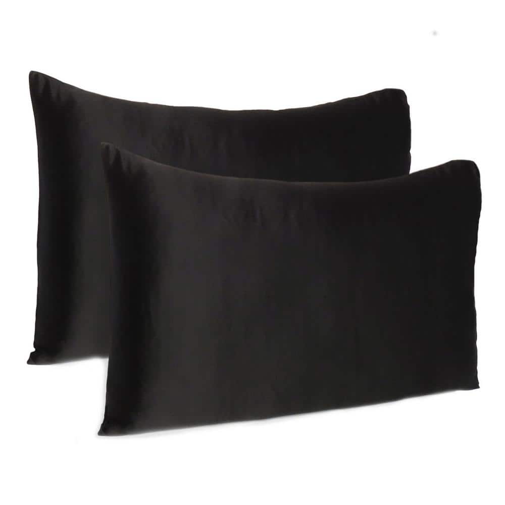HomeRoots Amelia Black Solid Color Satin Standard Pillowcases (Set of 2 ...