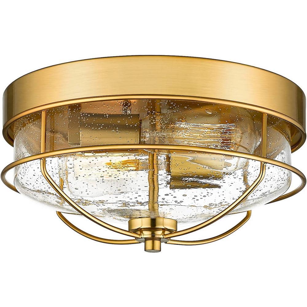 JAZAVA 12 in. 2-Light Farmhouse Champagne Gold Finish Ceiling Light ...