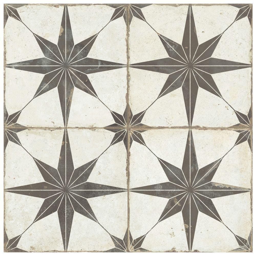 Merola Tile Kings Star Supernova Nero 4 in. x 4 in. Porcelain Floor and ...