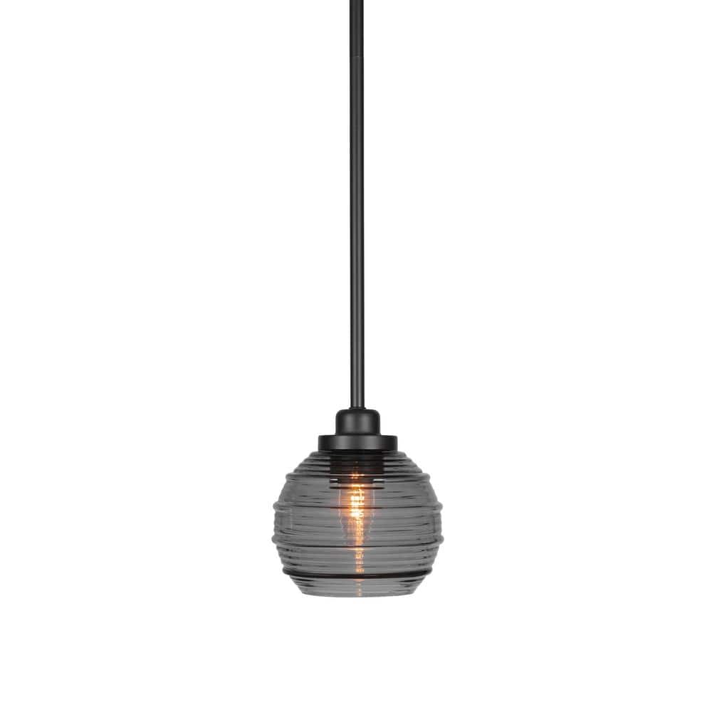 Monroe 100-Watt 1-Light Matte Black Shaded Pendant Light with Smoke ...