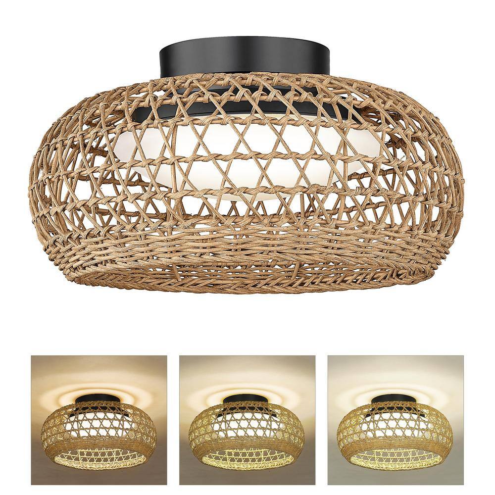 JAZAVA 11.8 in. 12-Watt Modern Black Integrated LED Flush Mount Acrylic ...