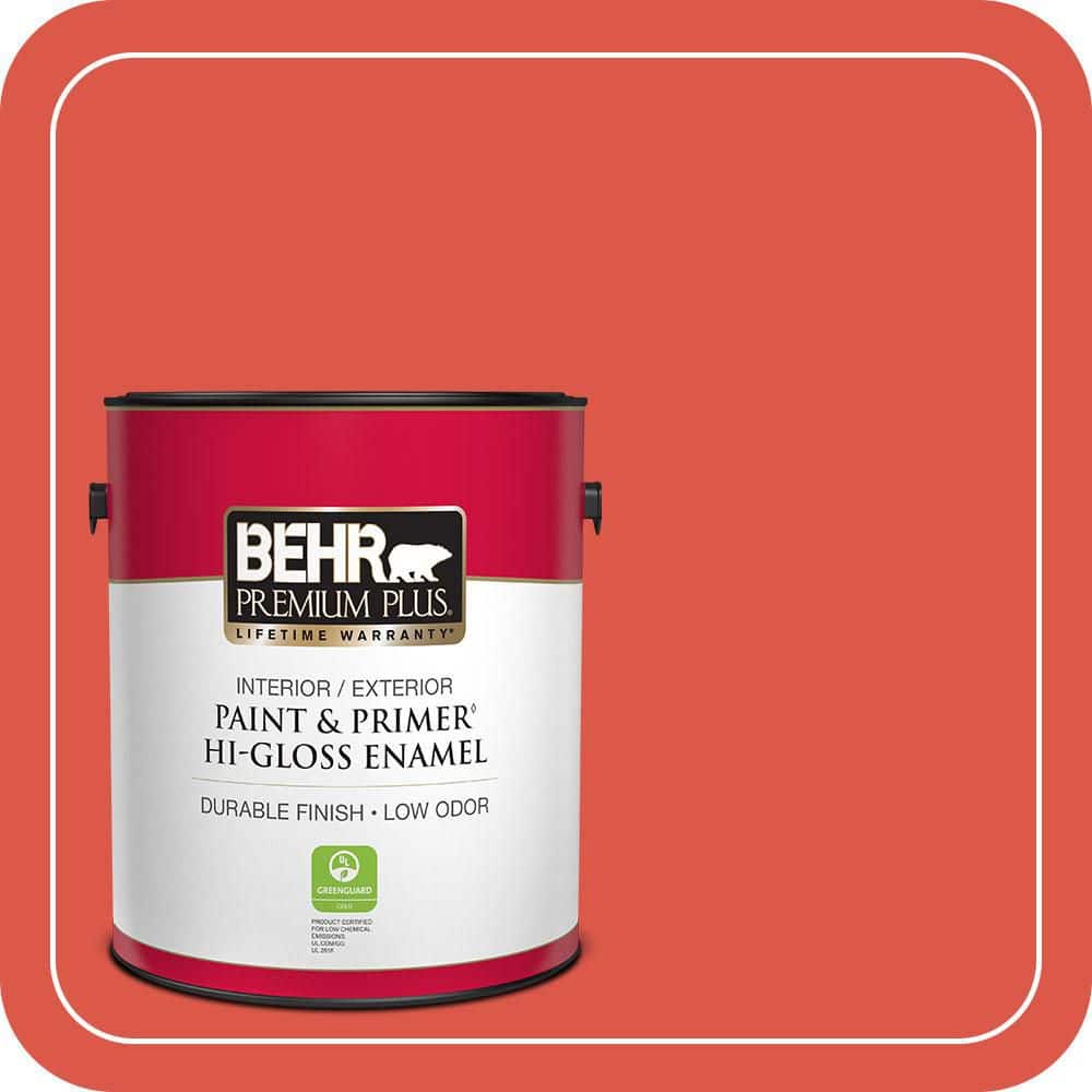 BEHR PREMIUM PLUS 1 gal. #180B-6 Fiery Red Hi-Gloss Enamel Interior ...