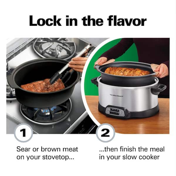 Hamilton Beach Stovetop Sear and Cook 6 Qt. Stainless Steel Slow Cooker ...