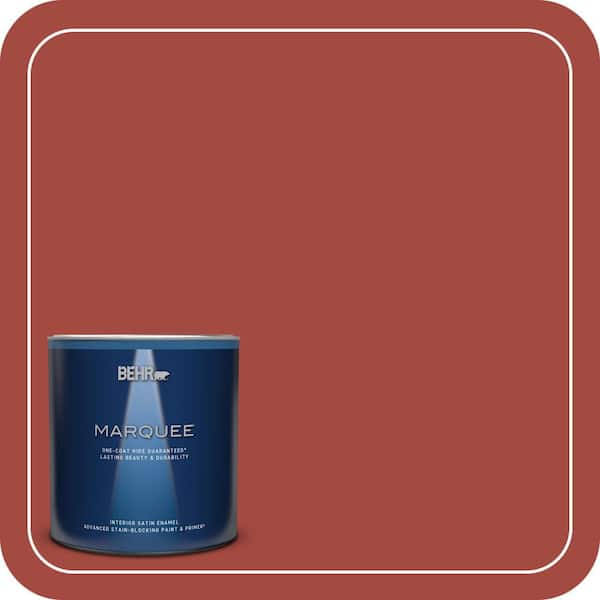 BEHR MARQUEE 1 qt. #170D-7 Farmhouse Red Satin Enamel Interior Paint ...