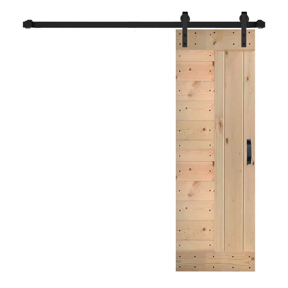 ISLIFE L Series 30 in. x 84 in. Unfinished Solid Wood Sliding Barn Door ...