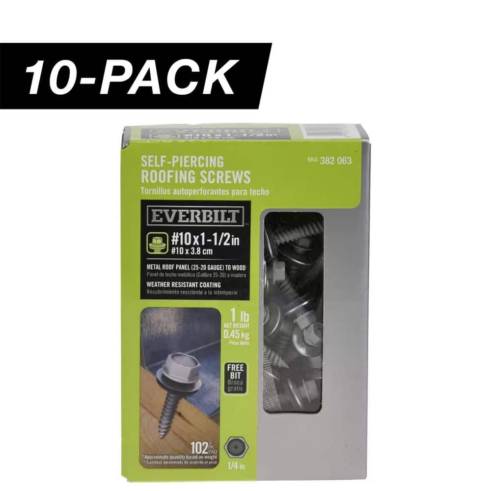 Everbilt 10-Pack #10 x 1-1/2 in. Hex Washer Head Self-Piercing Sheet ...