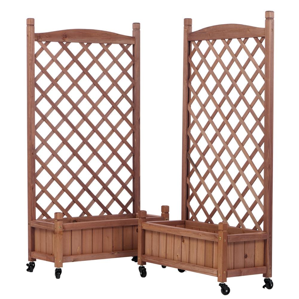 AUTMOON 42 in. Wood Trellis Set of 2, Outdoor Planter Box and Plant ...
