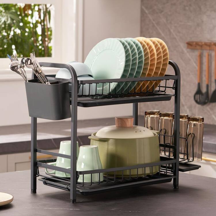 VEVOR Dish Drying Rack 2-Tier Dish Drainer Carbon Steel Kitchen Utensil ...