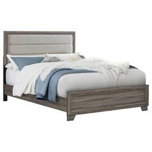 Coaster Wright Brown Oak and Tan Wood Frame Queen Panel Bed with Padded ...