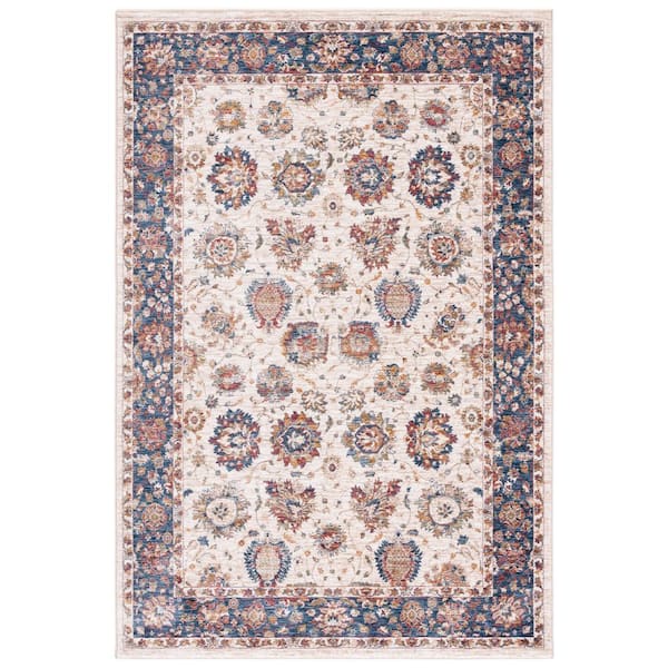SAFAVIEH Heirloom 5 ft. x 8 ft. Ivory/Navy Border Floral Area Rug ...