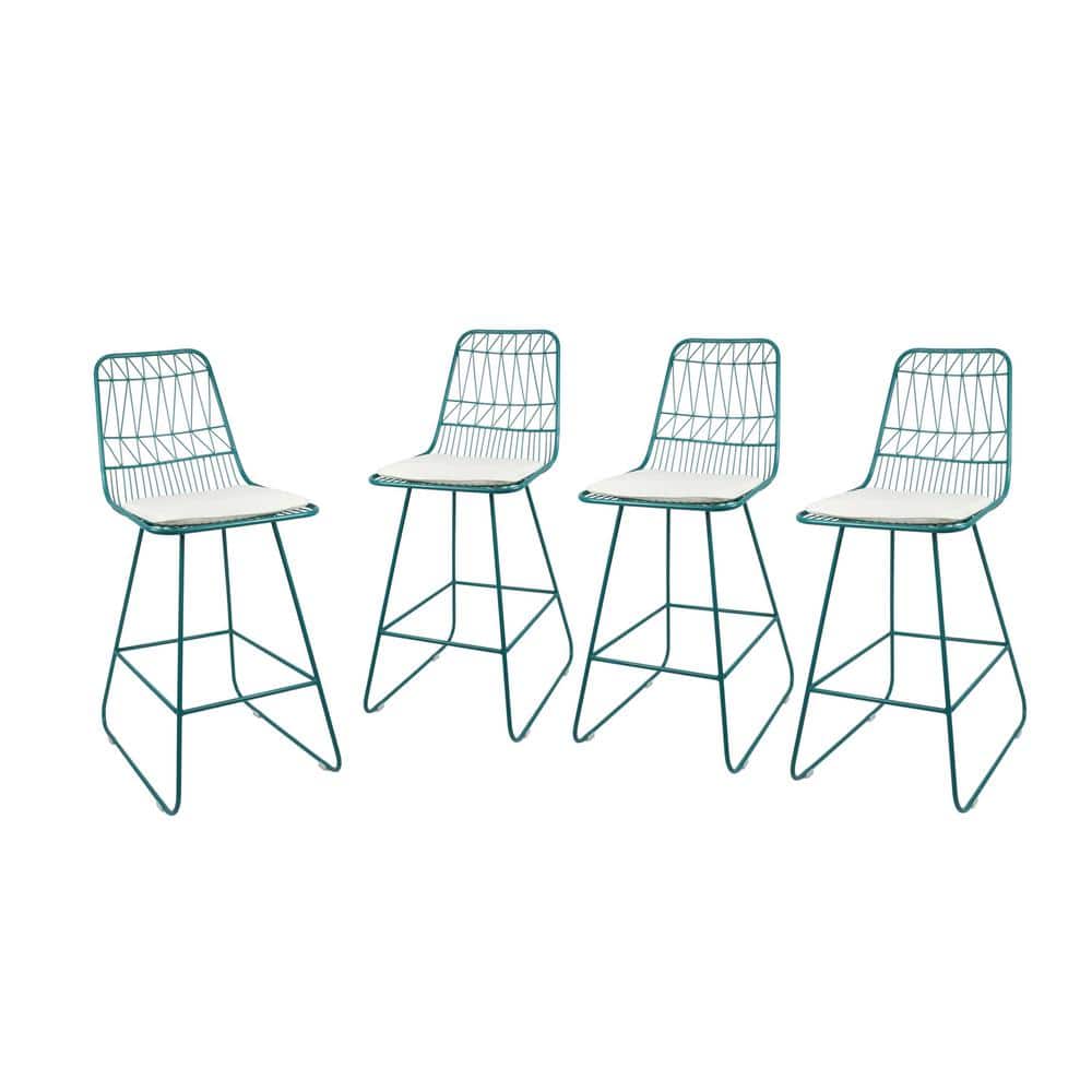 Noble House Niez 42 in. Teal Bar Stool with Ivory Cushions (Set of 4 ...