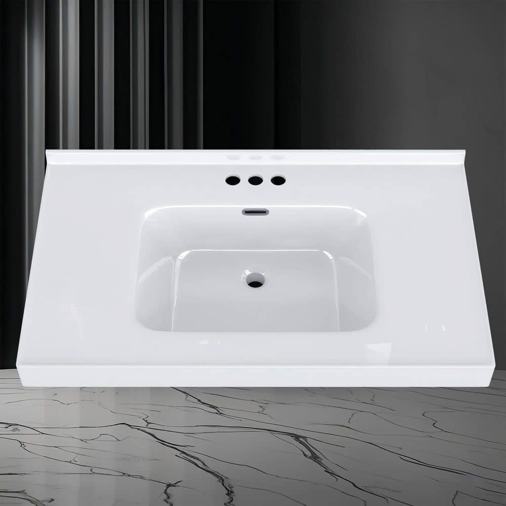 NTQ 37 in. W x 22 in. D Solid Surface White Vanity Top Rectangular ...