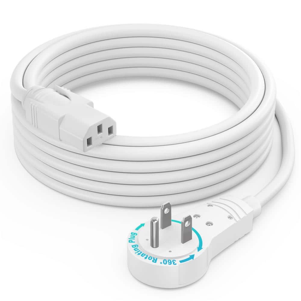 MAXIMM 10 ft. 16/3 Monitor Cord with 360 Rotating Plug, 13Amps, White ...