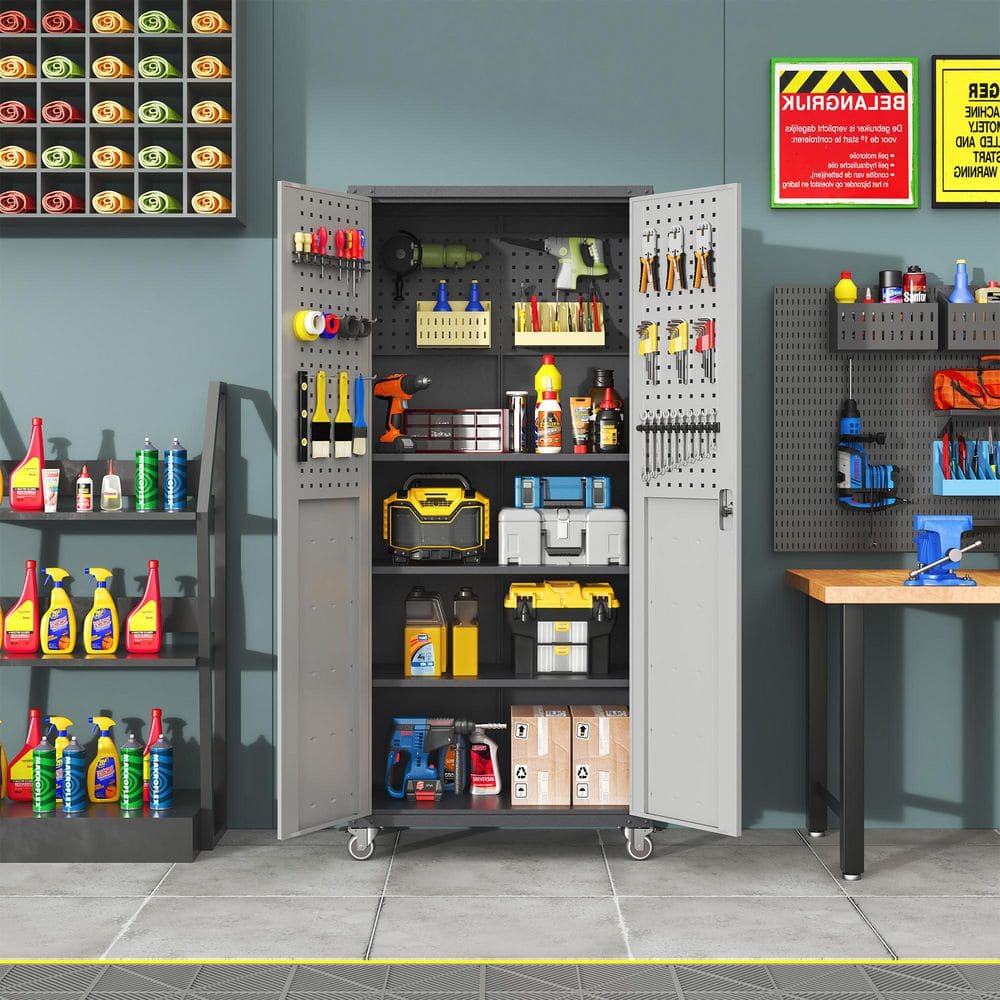 Tidoin 4-Tier Metal Heavy-Duty Storage Cabinet Locker in Gray with ...