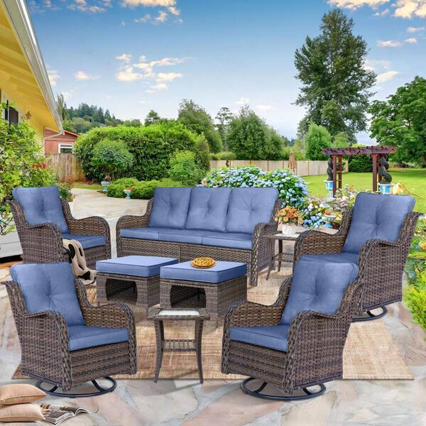 DWIOM Brown 9-Piece Wicker Patio Furniture Set Outdoor Rattan Sofa ...