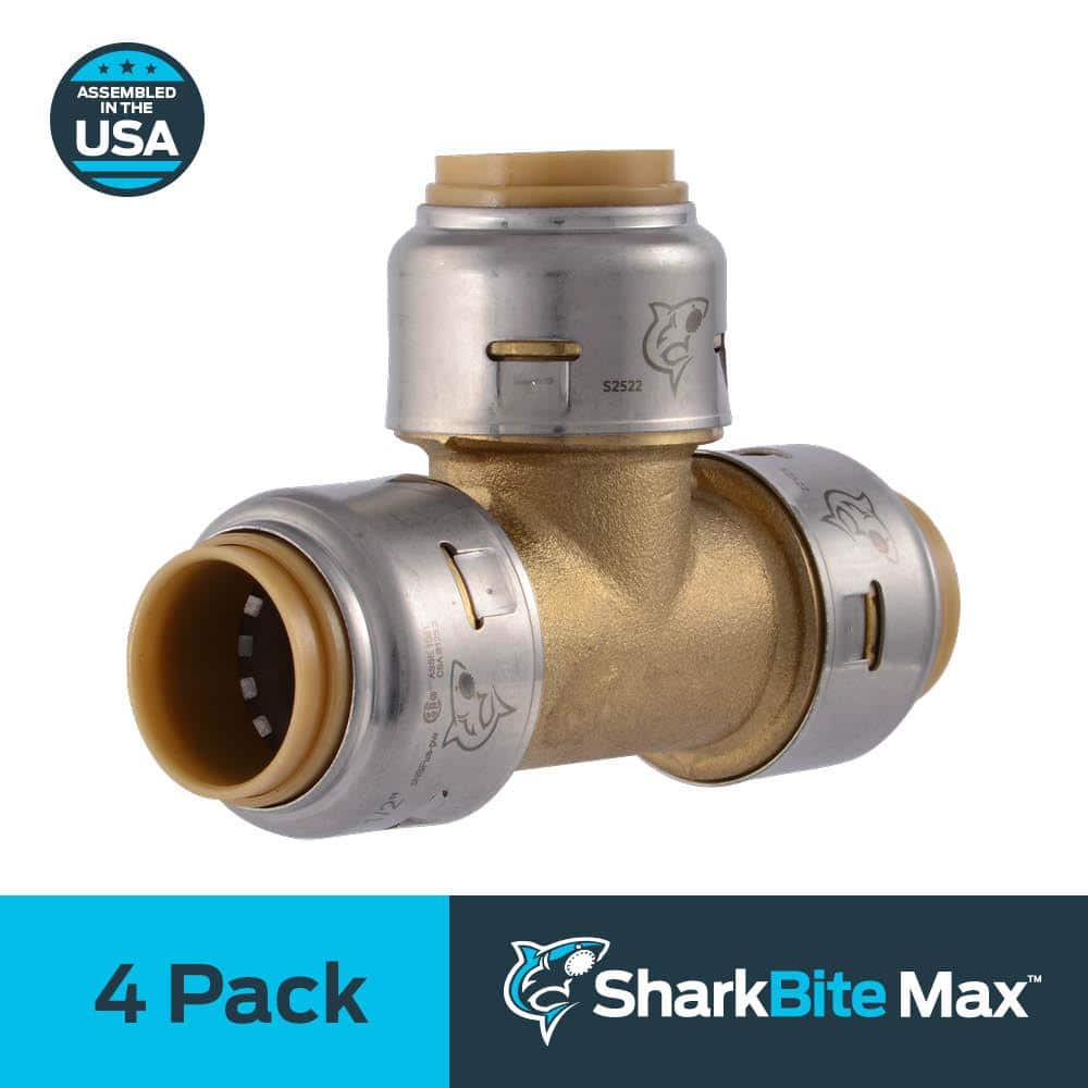 SharkBite Max 1/2 in. Push-to-Connect Brass Tee Fitting (4-Pack ...