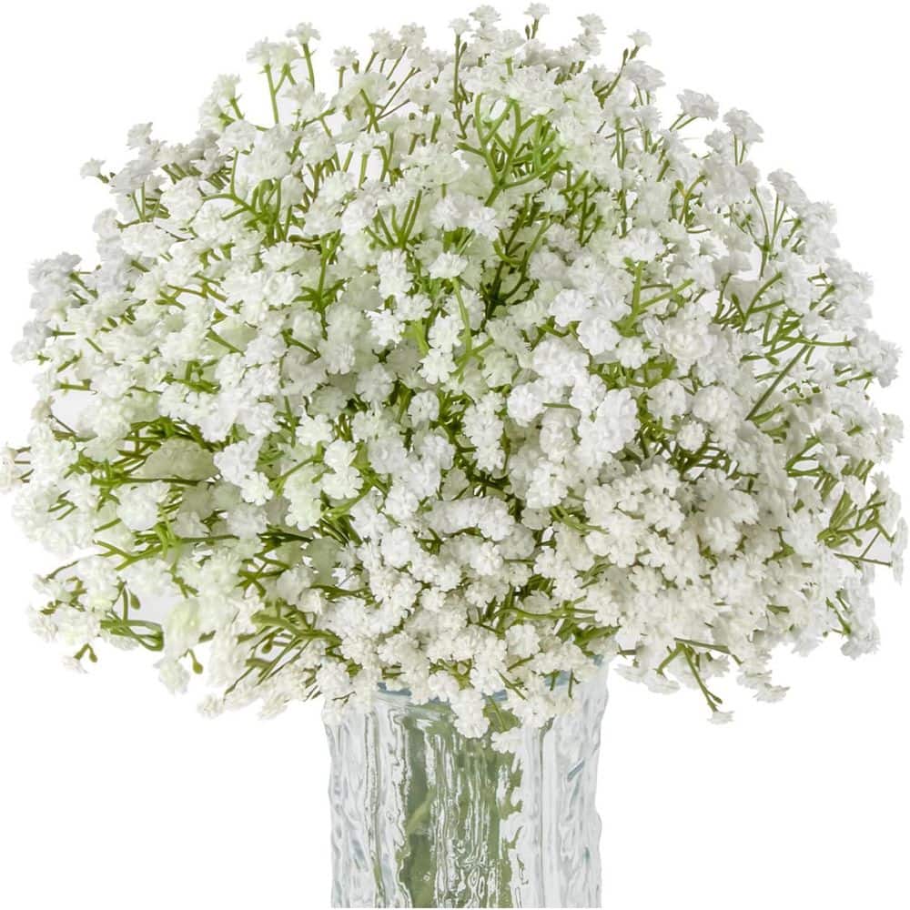 Afoxsos 0.78 in. White Indoor/Outdoor Artificial Babys Breath Gypsophila Flower for Decoration ...