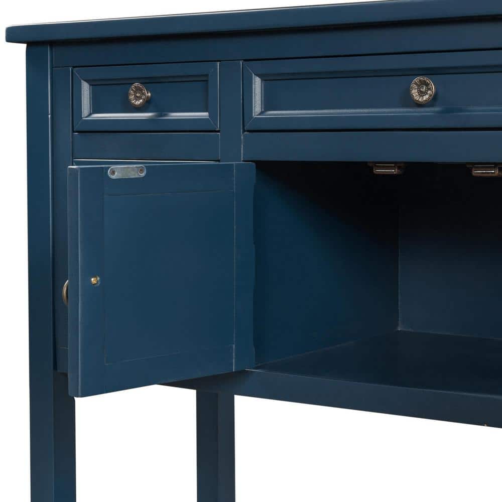 Polibi 44.5 in. Navy Blue Rectangle Wood Console Table with 7 Drawers ...